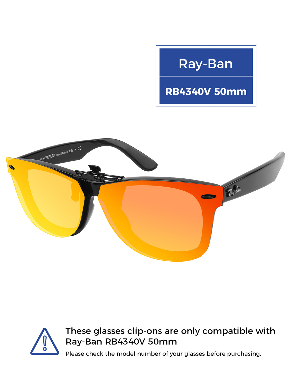 Custom Polarized Clip-on for Ray-Ban Wayfarer Ease RB4340V 50mm ...